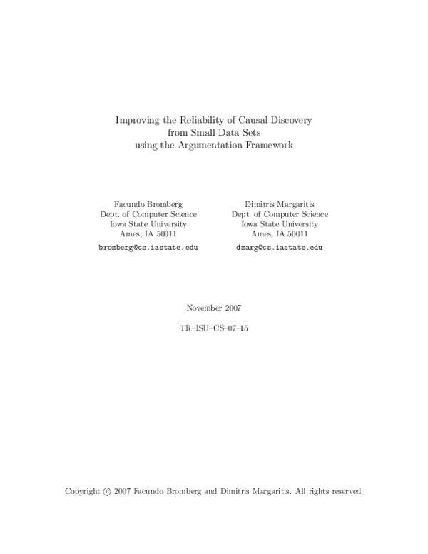 Pdf Improving The Reliability Of Causal Discovery From Small Data Sets Using The Argumentation