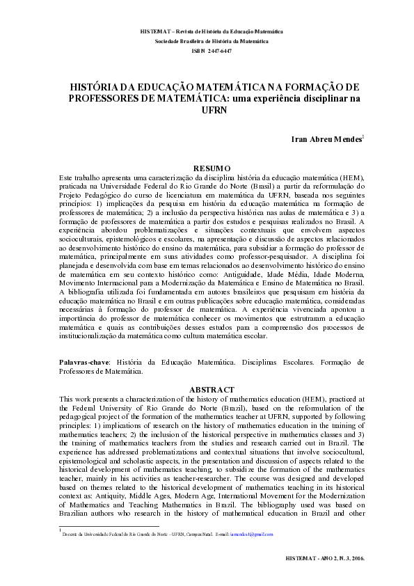 (PDF) História da educação matemática na formação de professores de ...
