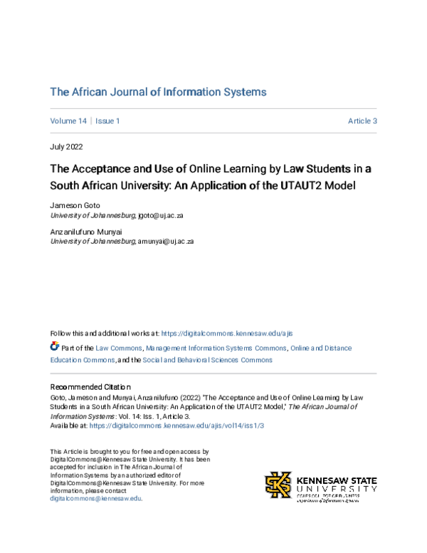 (PDF) The Acceptance and Use of Online Learning by Law Students in a South African University ...