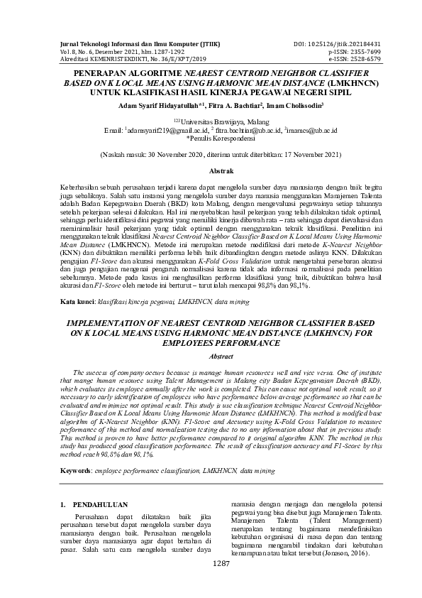 Pdf Penerapan Algoritme Nearest Centroid Neighbor Classifier Based On
