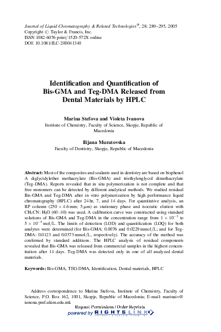 (PDF) Identification and Quantification of Bis‐GMA and Teg‐DMA Released ...