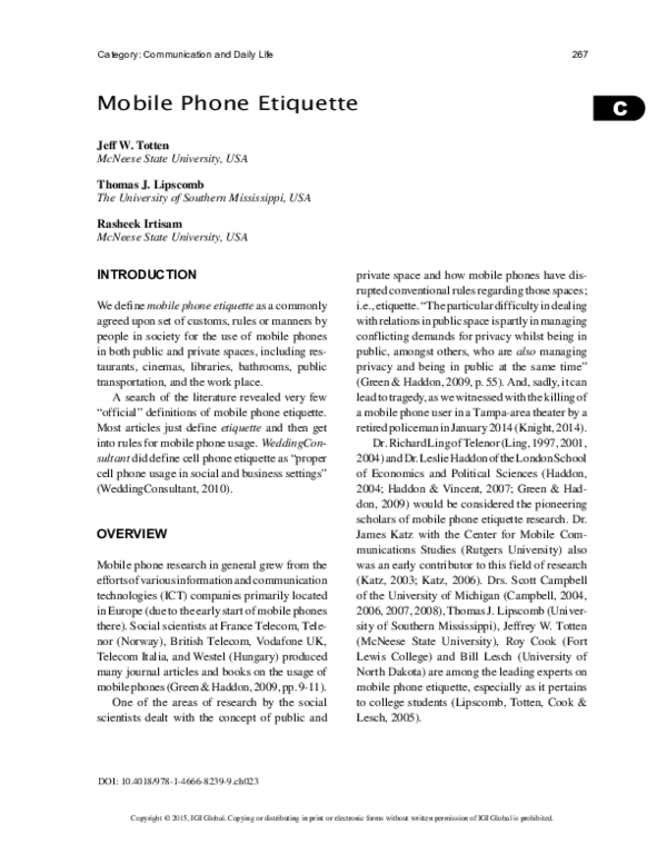 (PDF) Mobile Phone Etiquette