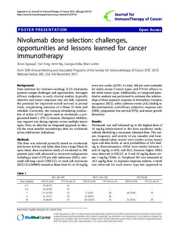 (PDF) Nivolumab dose selection: challenges, opportunities and lessons ...