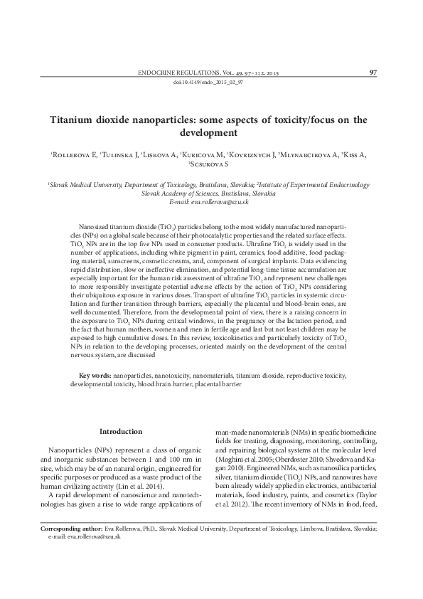 (PDF) Titanium dioxide nanoparticles: some aspects of toxicity/focus on ...