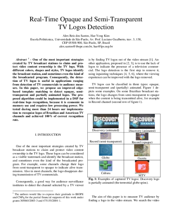 (PDF) Real-time opaque and semi-transparent TV logos detection