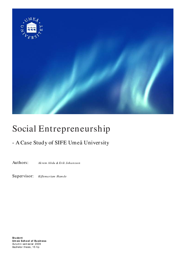 (PDF) Social Entrepreneurship : A Case Study of SIFE Umeå University