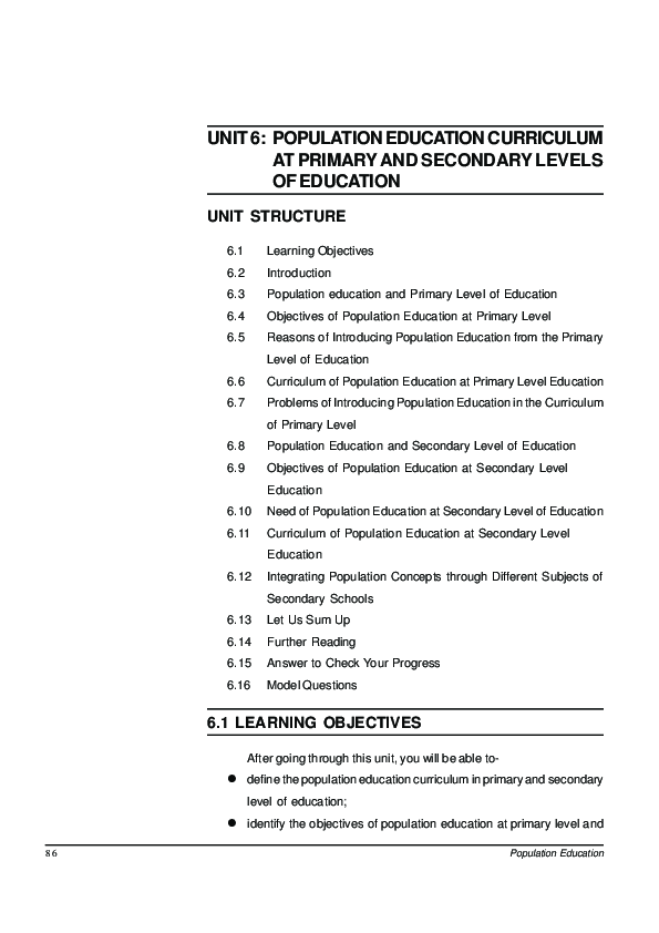 (PDF) UNIT 6: POPULATION EDUCATION CURRICULUM AT PRIMARY AND SECONDARY ...