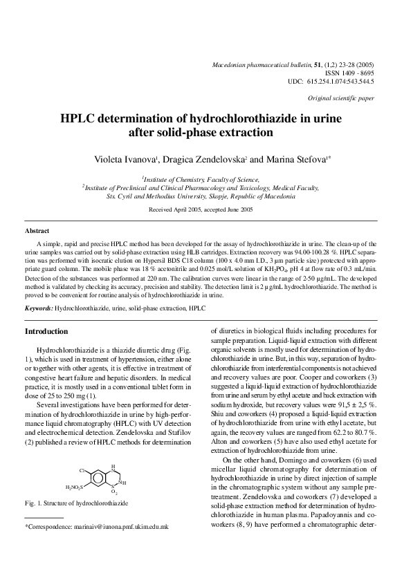 (PDF) HPLC determination of hydrochlorothiazide in urine after solid ...