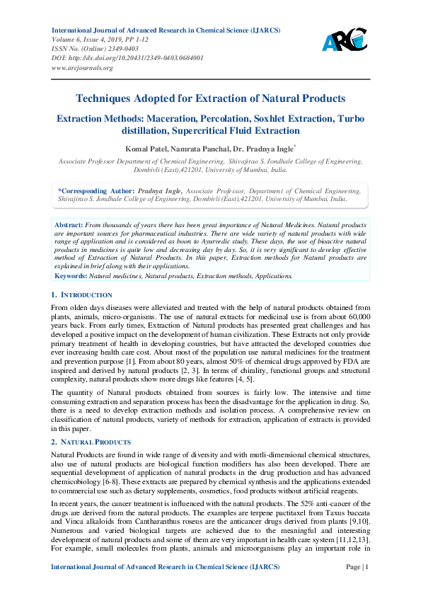 (PDF) Techniques Adopted for Extraction of Natural Products Extraction ...