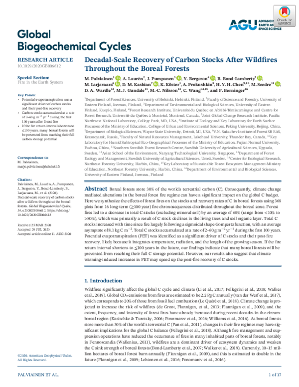 (PDF) Decadal‐Scale Recovery of Carbon Stocks After Wildfires ...