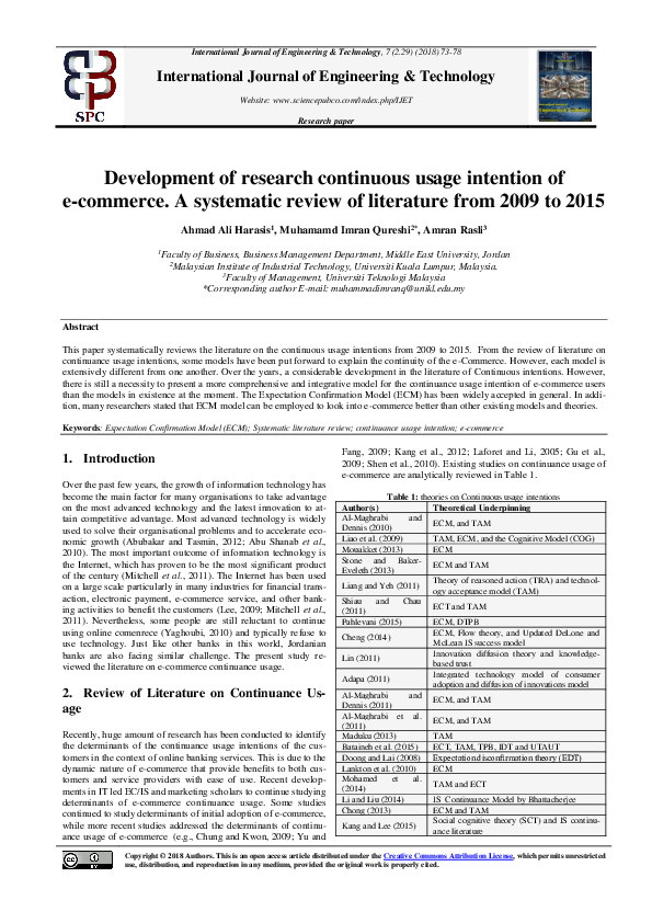 Pdf Development Of Research Continuous Usage Intention Of E Commerce