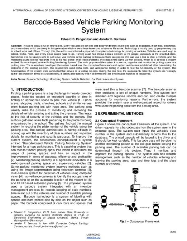 (PDF) Barcode-Based Vehicle Parking Monitoring System