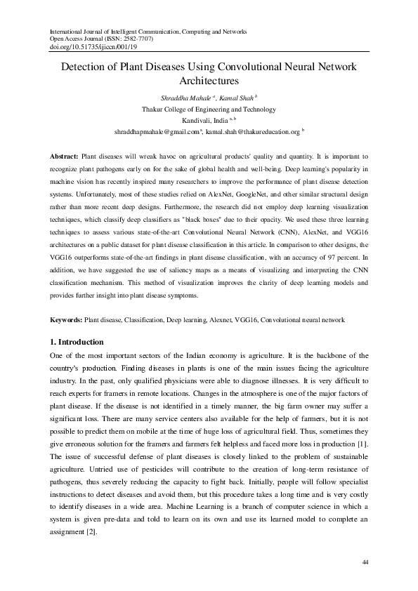 (PDF) Detection of Plant Diseases Using Convolutional Neural Network ...