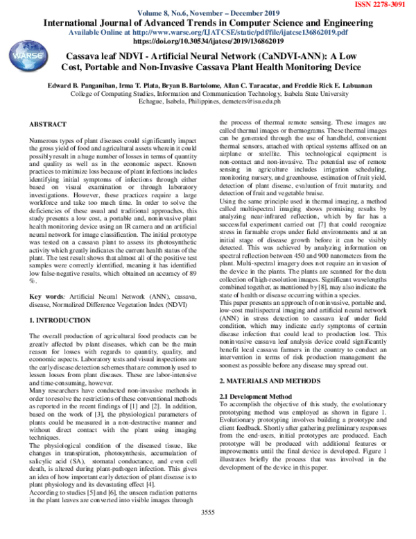 (PDF) Cassava leaf NDVI - Artificial Neural Network (CaNDVI-ANN): A Low Cost, Portable and Non ...