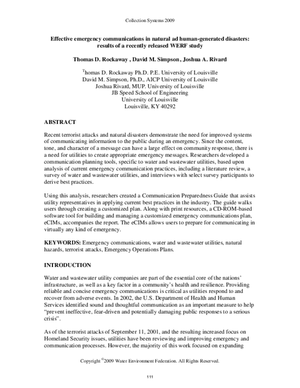 (PDF) Effective Emergency Communications in Natural and Human-generated ...