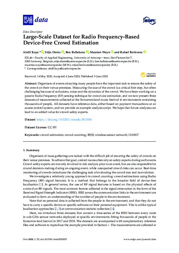 (PDF) Large-Scale Dataset for Radio Frequency-Based Device-Free Crowd Estimation | Stijn Denis ...