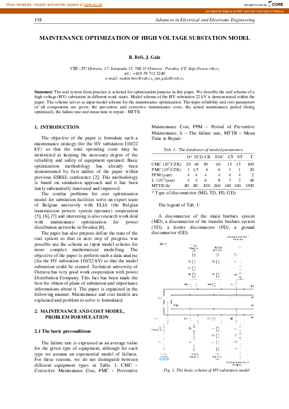 Pdf Maintenance Optimization Of High Voltage Substation Model