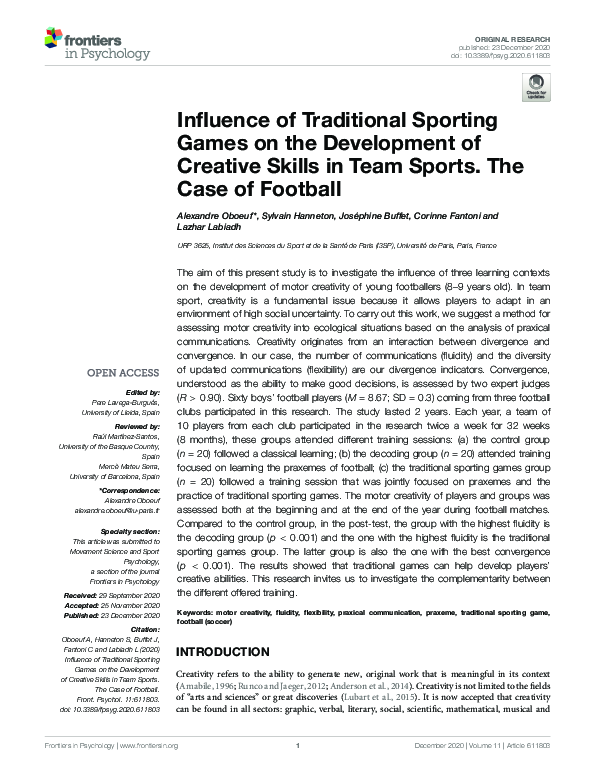 (PDF) Impact of Traditional Games on Football Creativity Development