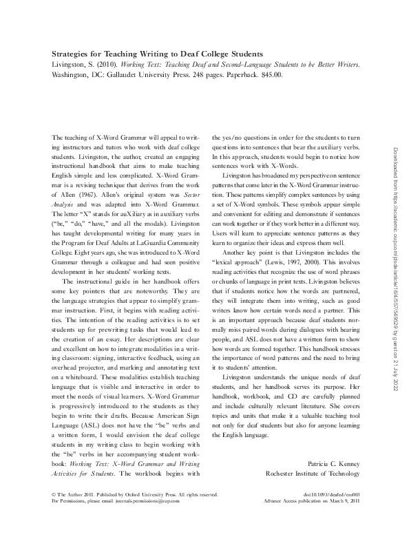 (PDF) Strategies for Teaching Writing to Deaf College Students