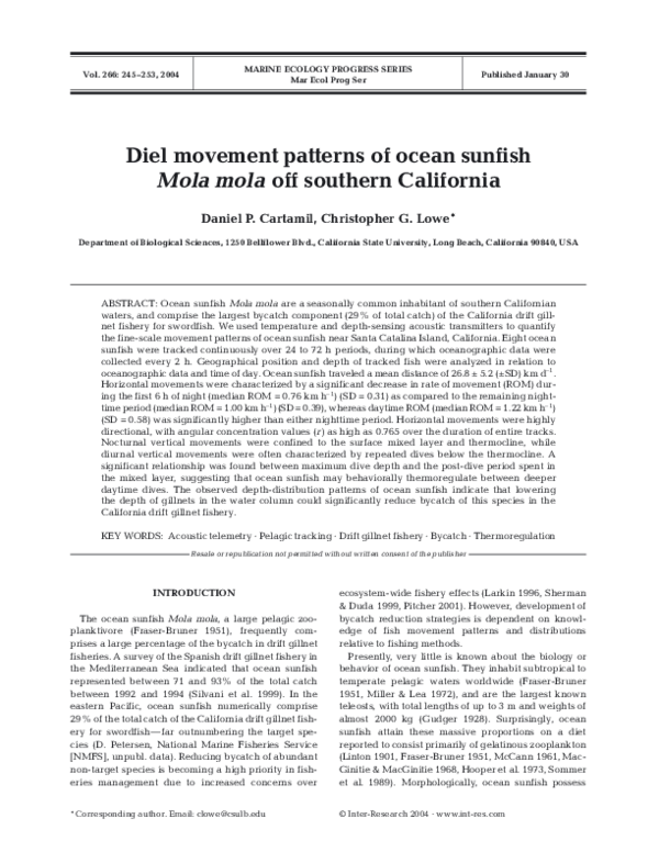 (PDF) Diel movement patterns of ocean sunfish Mola mola off southern ...