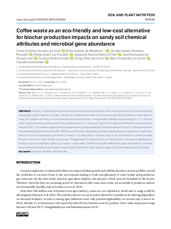 (PDF) Coffee waste as an eco-friendly and low-cost alternative for biochar production impacts on ...