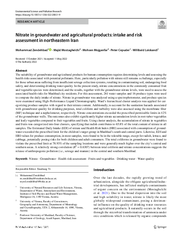 (PDF) Nitrate in groundwater and agricultural products: intake and risk ...