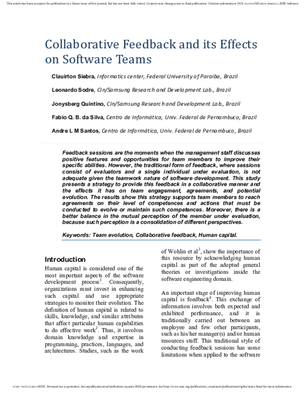 (PDF) Collaborative Feedback and its Effects on Software Teams