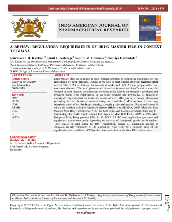 (PDF) A Review: Regulatory Requirements of Drug Master File in Context ...