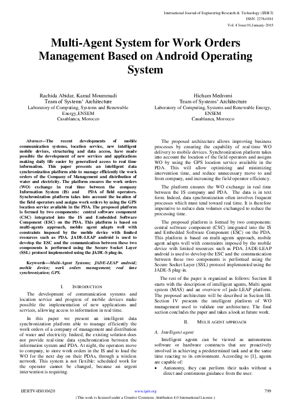 (PDF) Multi-Agent System for Work Orders Management Based on Android Operating System