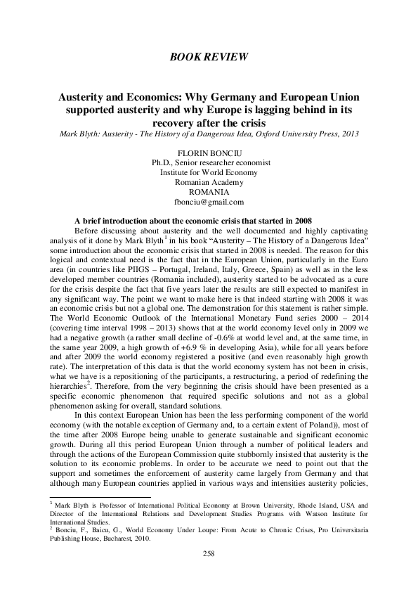 (PDF) BOOK REVIEW Austerity and Economics: Why Germany and European ...