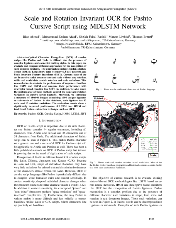 Pdf Scale And Rotation Invariant Ocr For Pashto Cursive Script Using Mdlstm Network