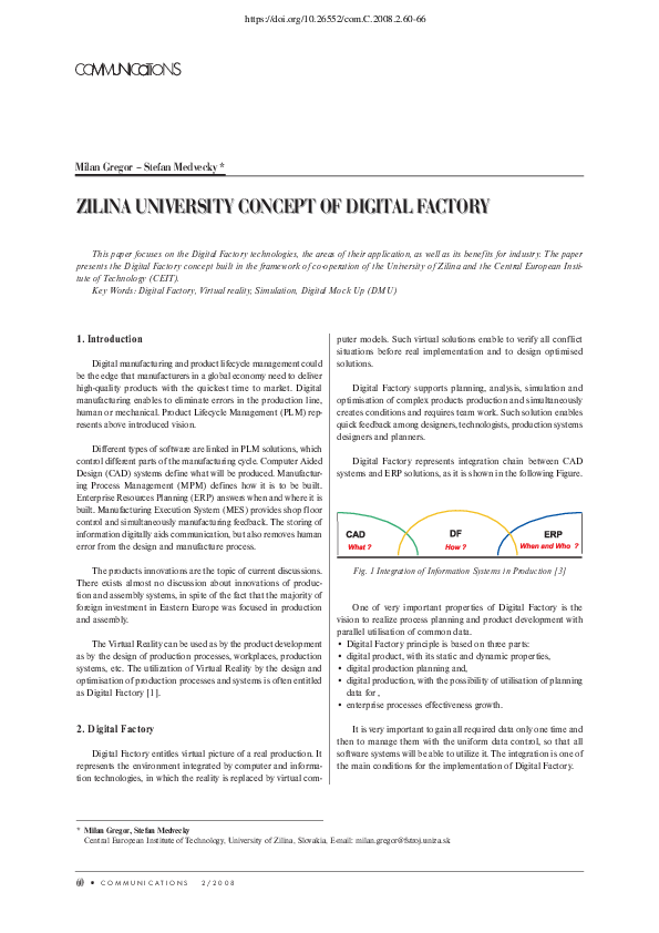 (PDF) Zilina University Concept of Digital Factory