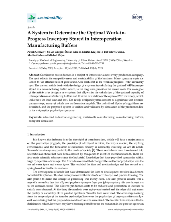 (PDF) A System to Determine the Optimal Work-in-Progress Inventory ...