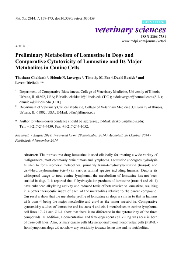 (PDF) Preliminary Metabolism of Lomustine in Dogs and Comparative ...