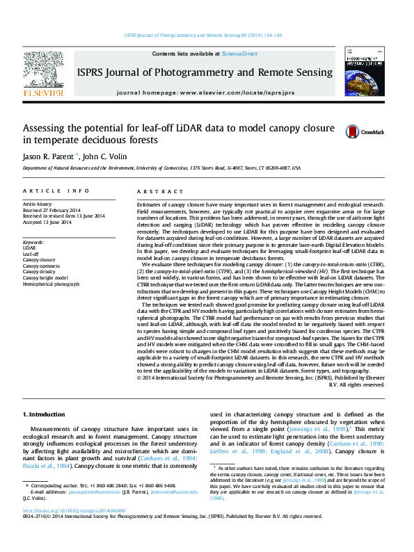 (PDF) Assessing the potential for leaf-off LiDAR data to model canopy closure in temperate ...