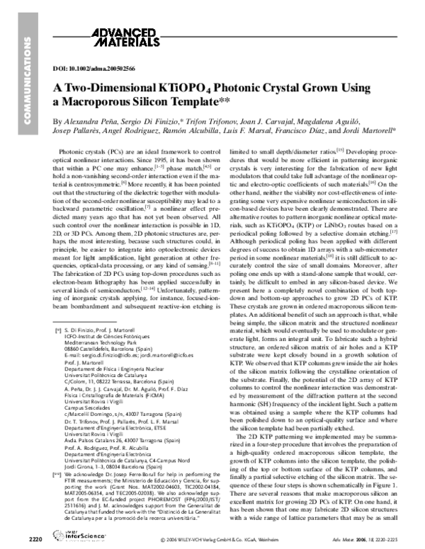(PDF) A Two-Dimensional KTiOPO4 Photonic Crystal Grown Using a Macroporous Silicon Template