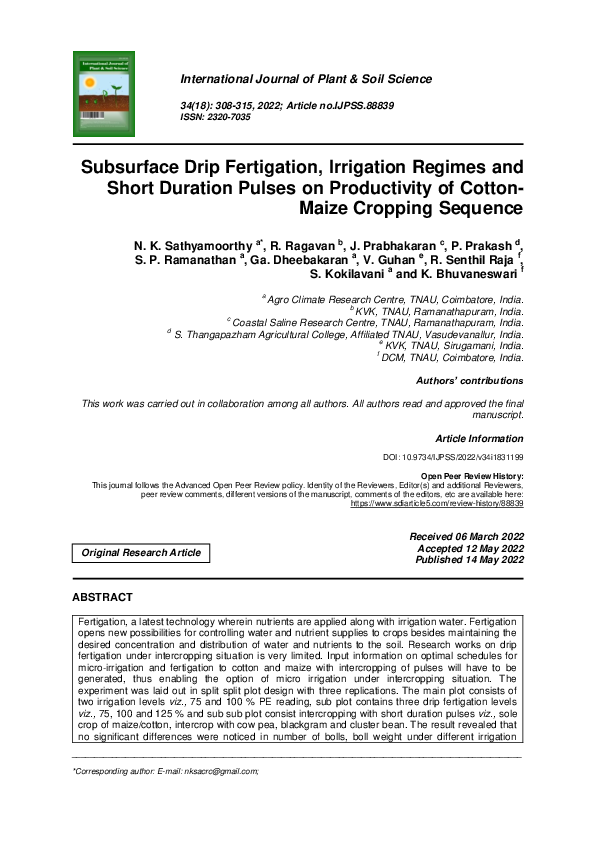 (PDF) Subsurface Drip Fertigation, Irrigation Regimes and Short Duration Pulses on Productivity ...