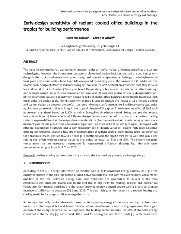 (PDF) Early-design sensitivity of radiant cooled office buildings in the tropics for building ...