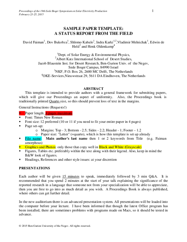 (PDF) Sample Paper Template: A Status Report from the Field
