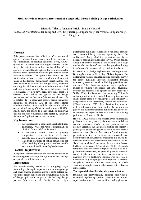 (PDF) Multi-criteria robustness assessment of a sequential whole-building design optimization