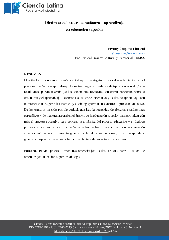 (PDF) Dinámica del proceso enseñanza – aprendizaje en educación superior