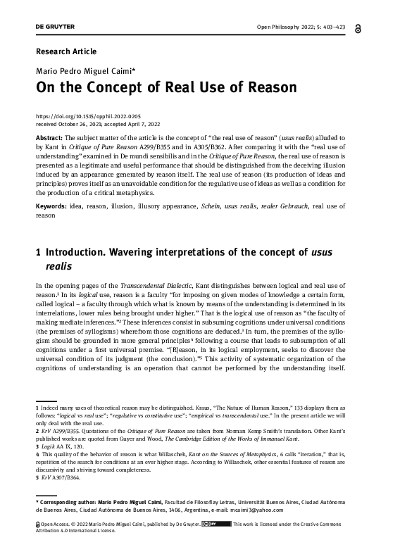 (PDF) On the Concept of Real Use of Reason