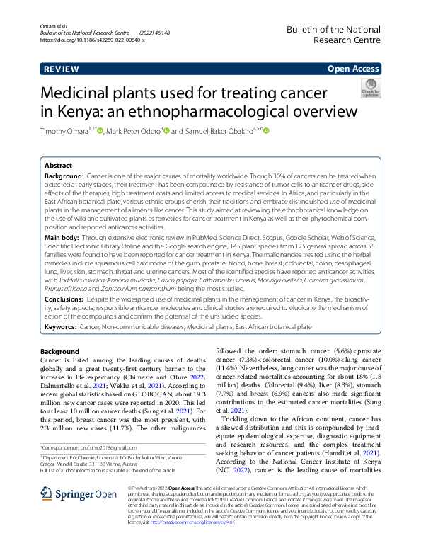(PDF) Medicinal plants used for treating cancer in Kenya: an ...