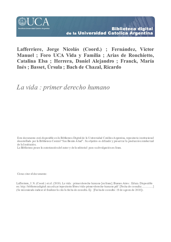 (PDF) La vida : primer derecho humano | Maria Franck - Academia.edu