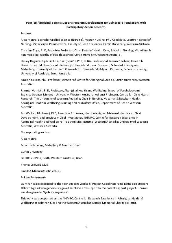 (PDF) Peer-led Aboriginal parent support: Program development for ...