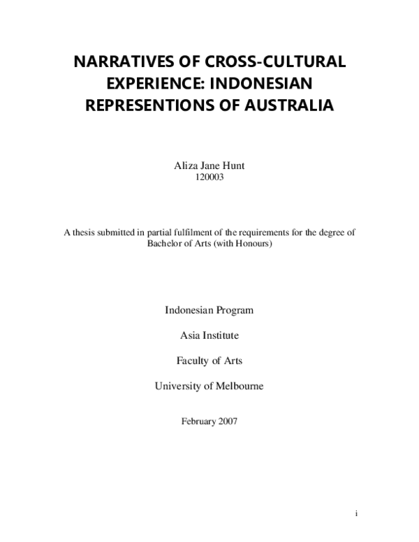 (PDF) Narratives Of Cross-Cultural Experience: Indonesian Representions ...