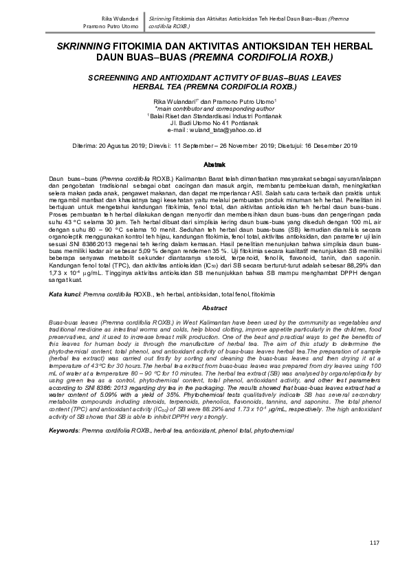 (PDF) Skrinning Fitokimia dan Aktivitas Antioksidan Teh Herbal Daun ...
