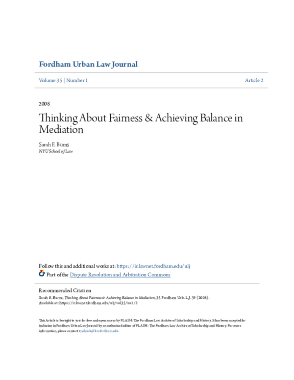 (PDF) Thinking About Fairness & Achieving Balance in Mediation