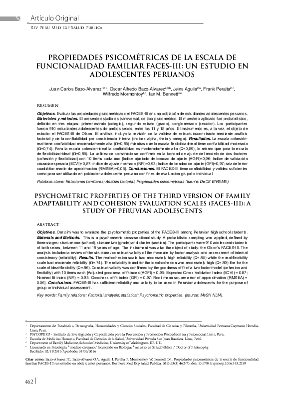 (PDF) Propiedades psicométricas de la escala de funcionalidad familiar FACES-III: un estudio en ...