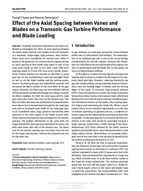 (PDF) Effect of the Axial Spacing between Vanes and Blades on a ...